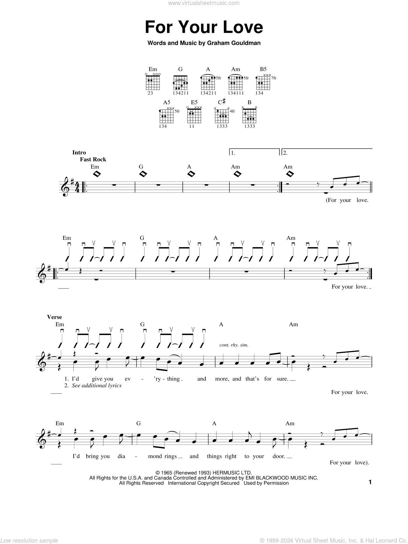 For Your Love sheet music for guitar solo (chords) v2