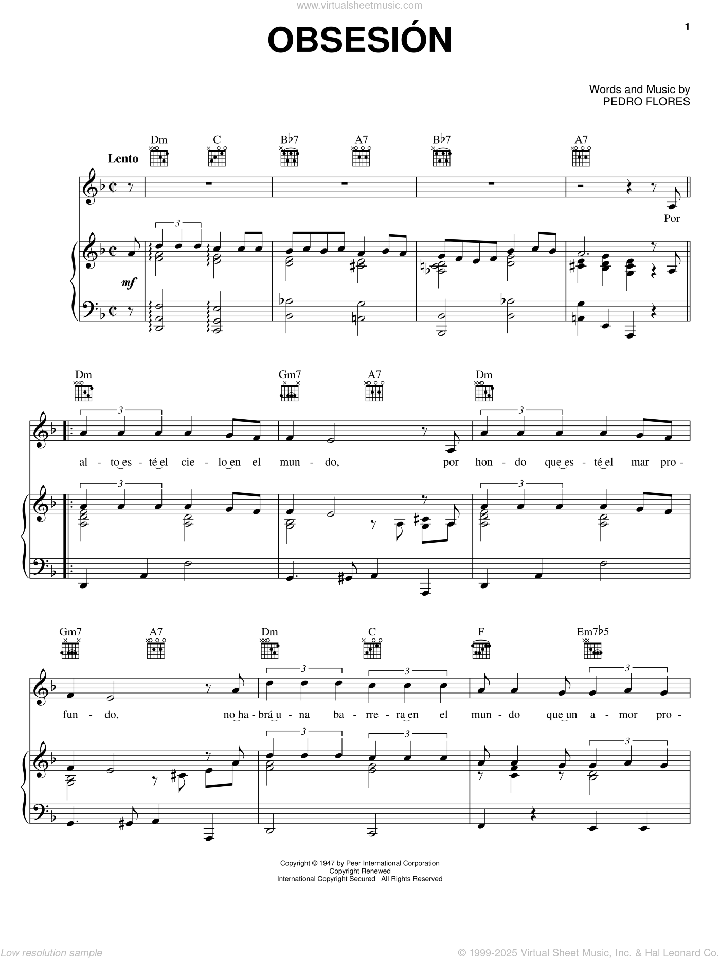 Obsesion sheet music for voice, piano or guitar (PDF-interactive)