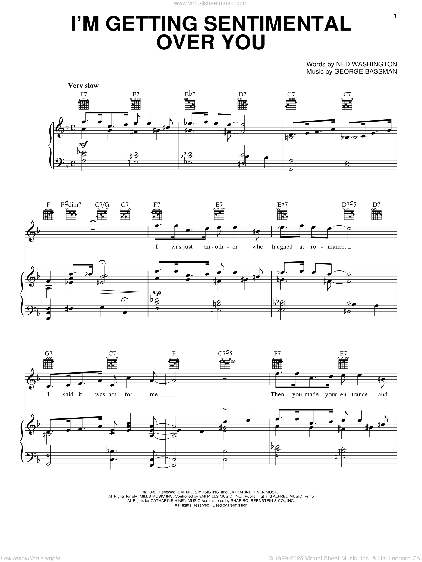 Ned Washington: I'm Gettin' Sentimental Over You sheet music for voice ...