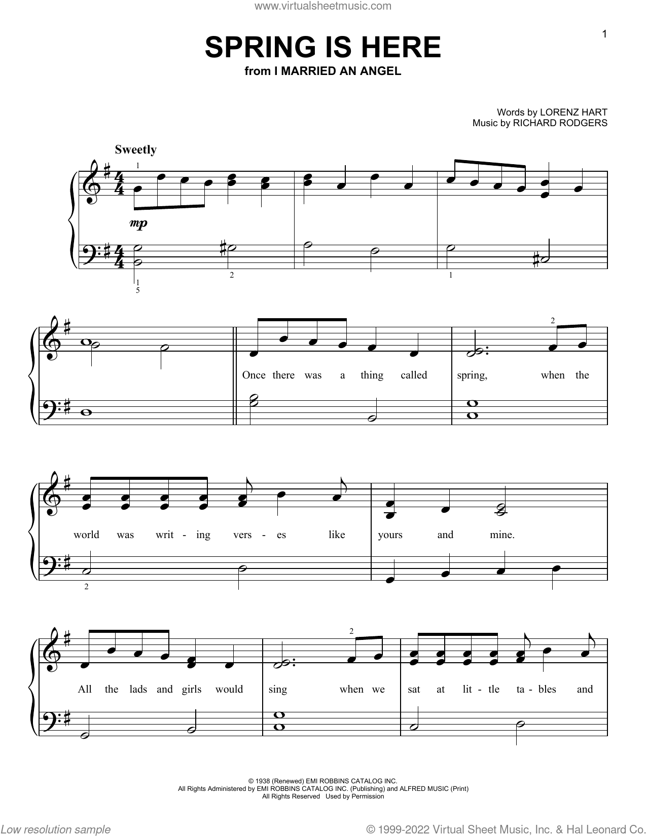 Spring Is Here, (beginner) sheet music for piano solo (PDF)