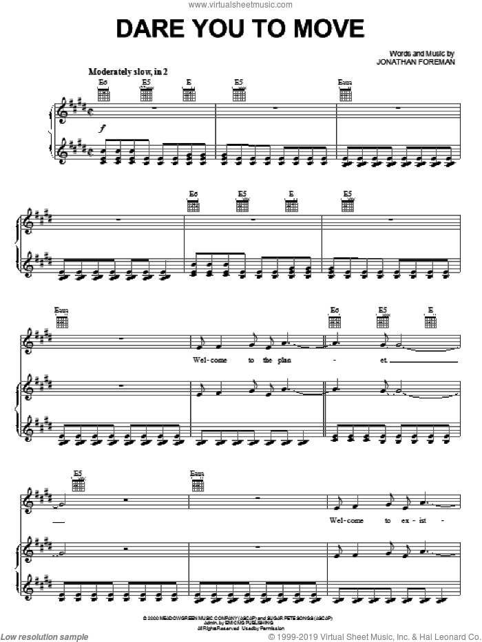 Dare You To Move sheet music for voice, piano or guitar (PDF)