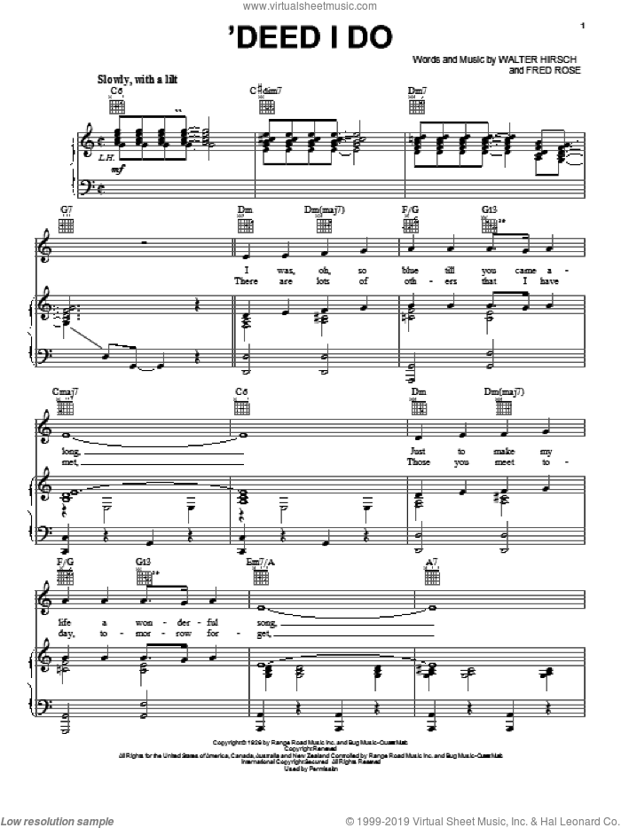 'Deed I Do sheet music for voice, piano or guitar v2
