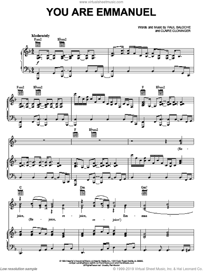You Are Emmanuel sheet music for voice, piano or guitar (PDF)