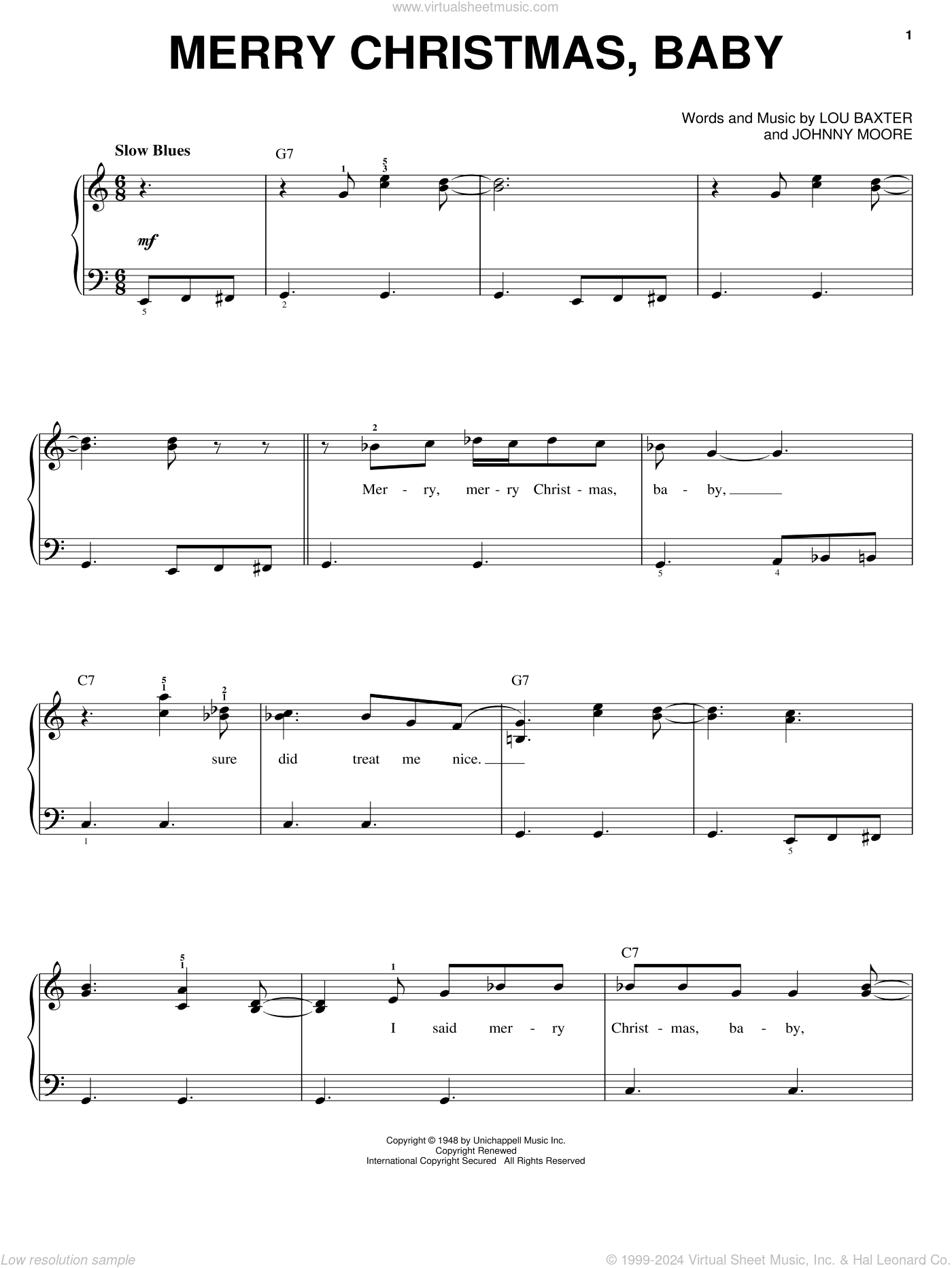 Merry Christmas, Baby sheet music for piano solo (PDF)