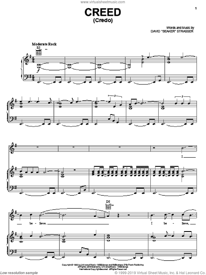 Creed (Credo) sheet music for voice, piano or guitar (PDF)