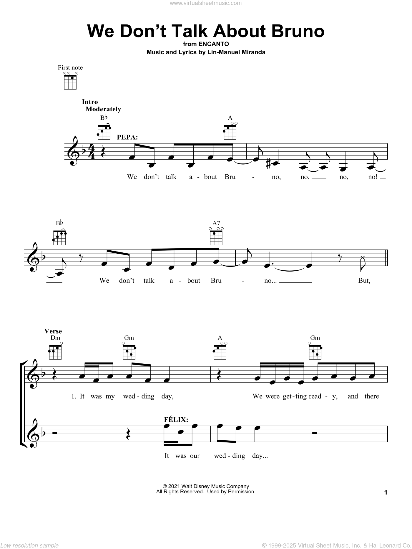 We Don't Talk About Bruno (from Encanto) sheet music for ukulele