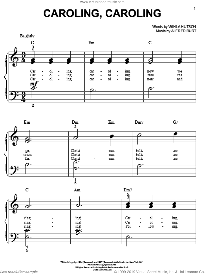 Caroling, Caroling sheet music for piano solo (big note book)