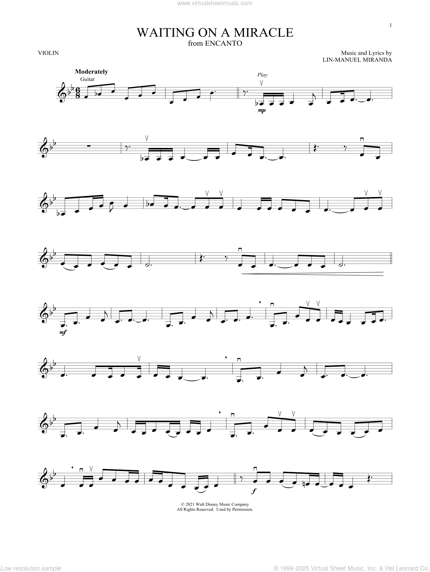 Waiting On A Miracle (from Encanto) sheet music for violin solo