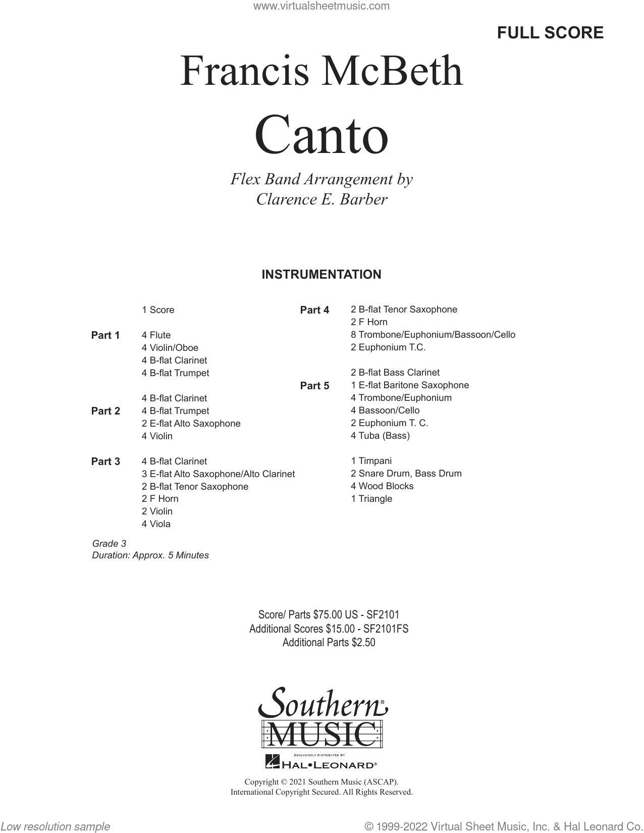 Canto sheet music (complete collection) for concert band (PDF)