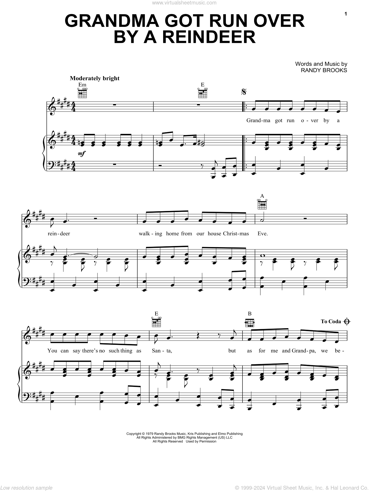Randy Brooks: Grandma Got Run Over By A Reindeer sheet music for voice ...