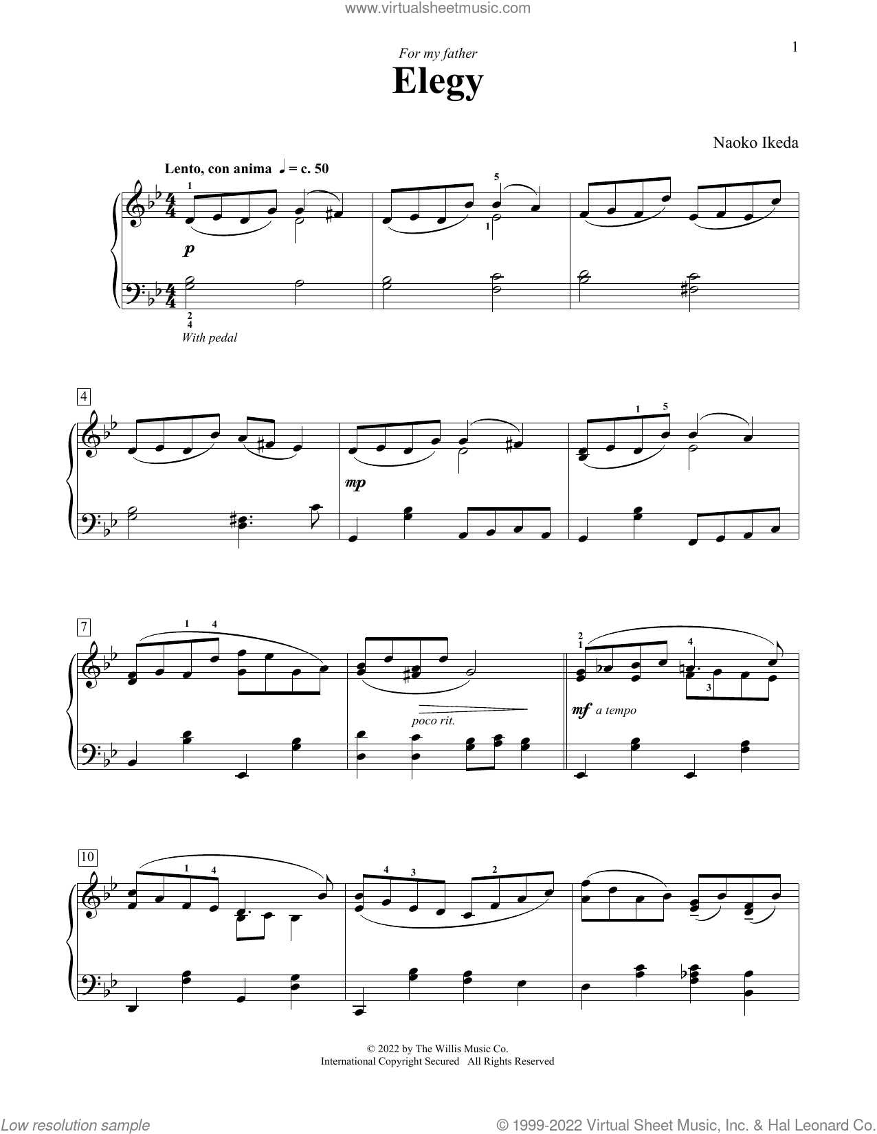 Elegy sheet music for piano solo (elementary) (PDF)