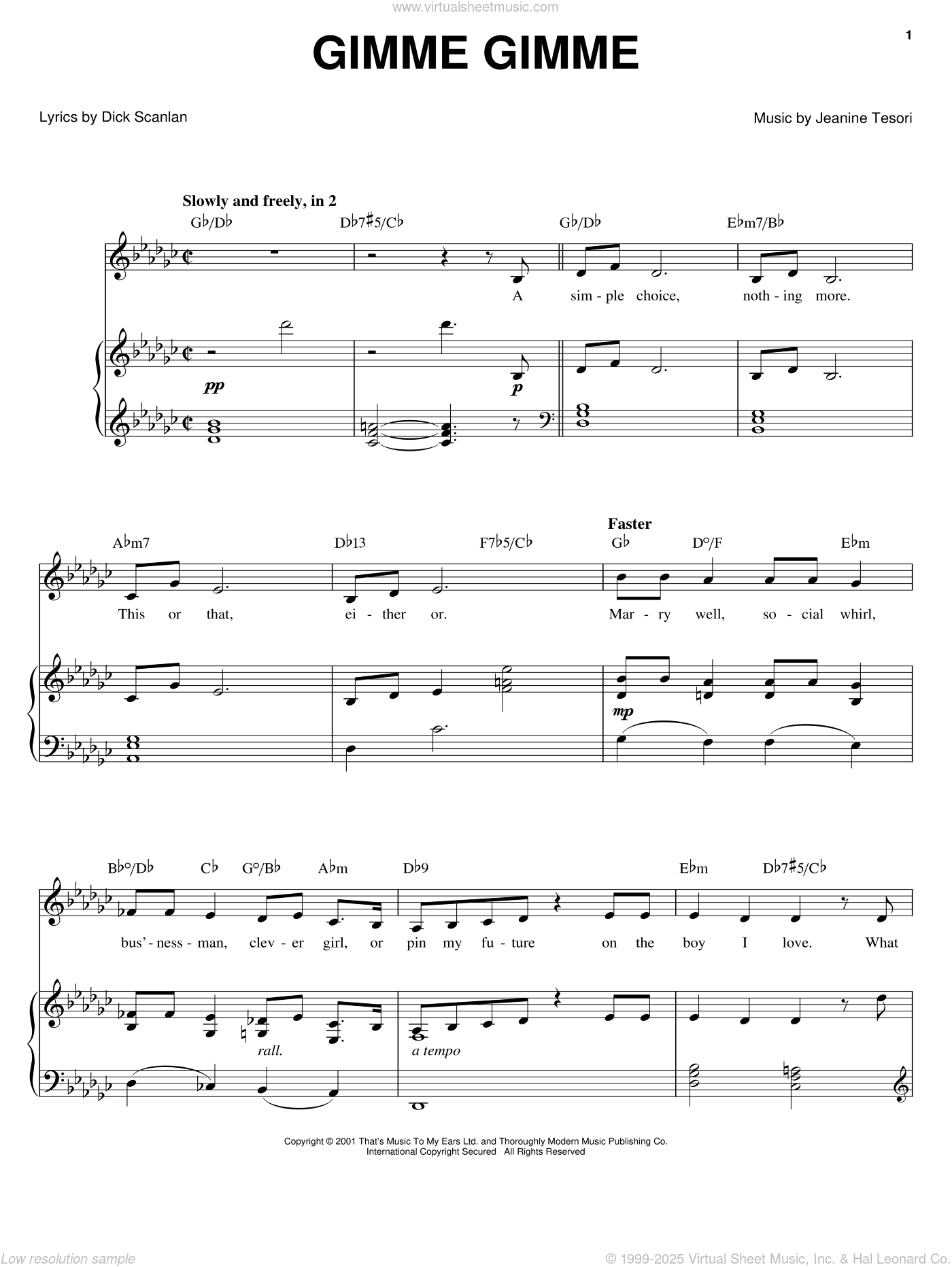Gimme Gimme sheet music for voice, piano or guitar (PDF)