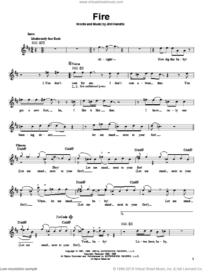 Fire sheet music for guitar solo (chords) (PDF-interactive)