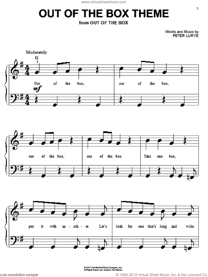 Out Of The Box Theme sheet music for piano solo (big note book)