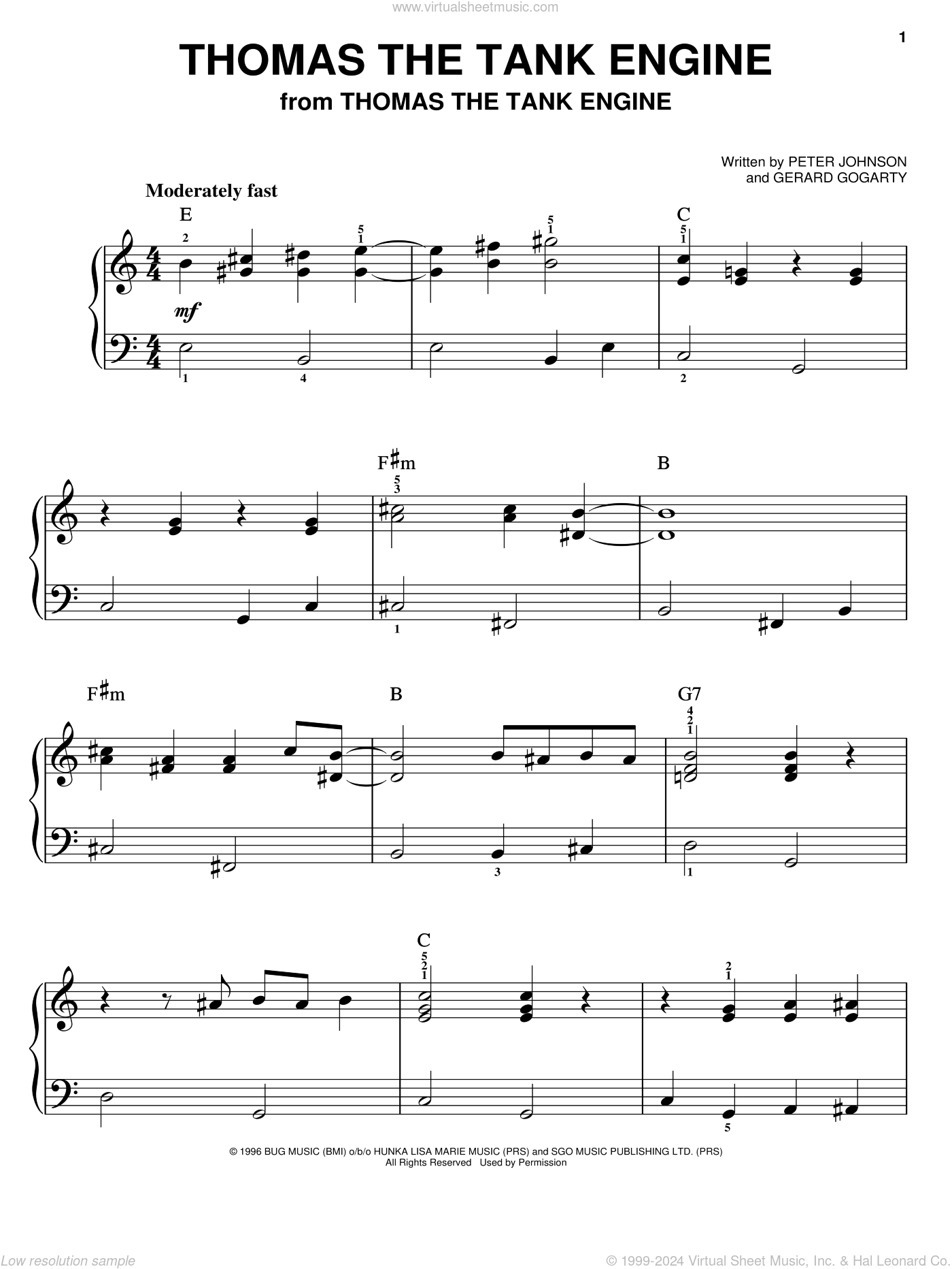Thomas The Tank Engine sheet music for piano solo (PDF)
