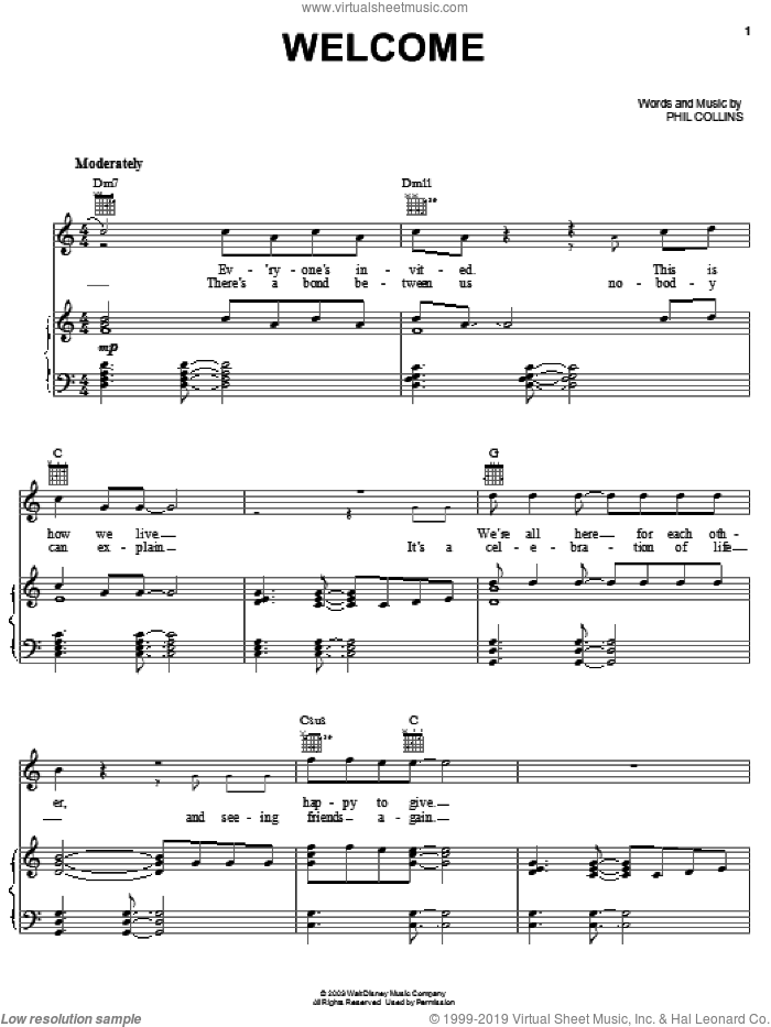 Welcome sheet music for voice, piano or guitar (PDF-interactive)
