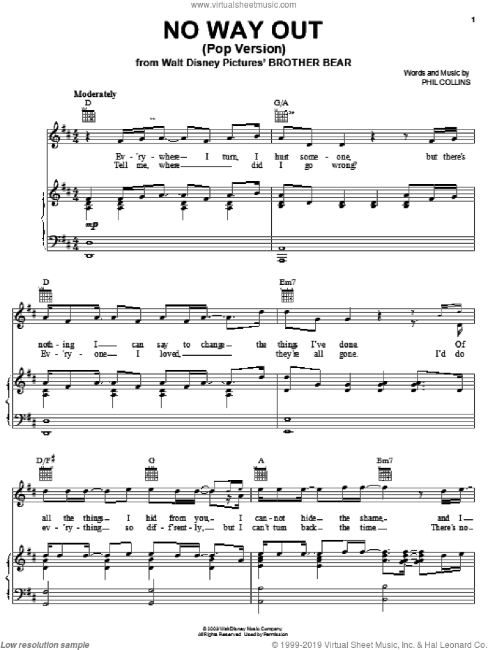 No Way Out (Pop Version) sheet music for voice, piano or guitar