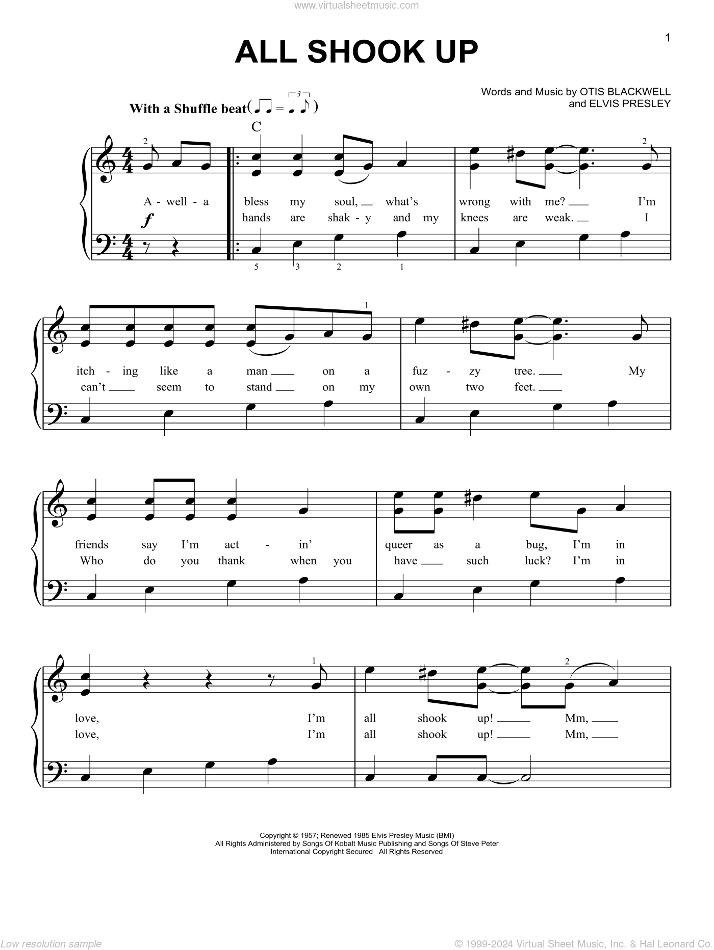 All Shook Up, (easy) sheet music for piano solo (PDF-interactive)