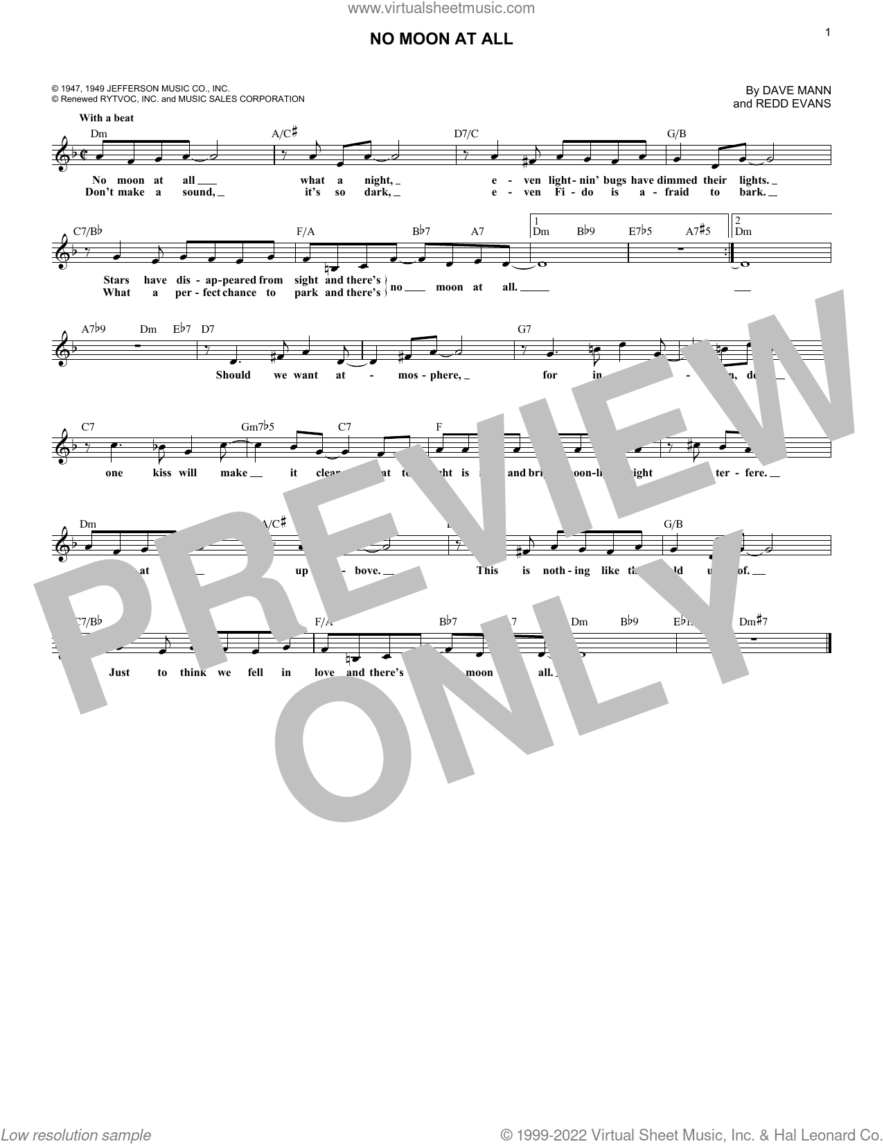 No Moon At All sheet music (fake book) (PDF-interactive)