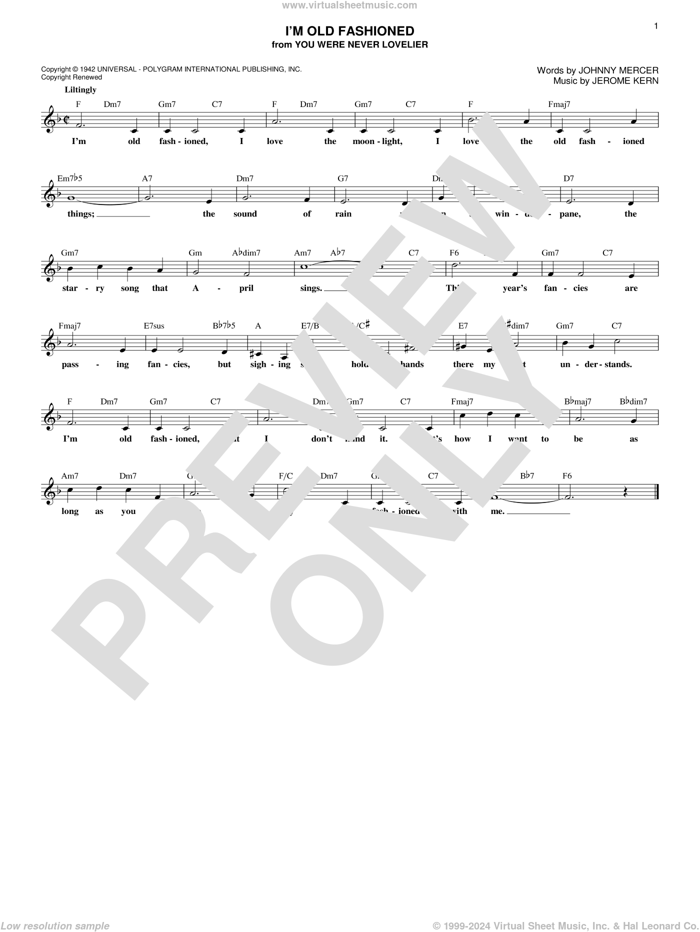 I'm Old Fashioned sheet music (fake book) (PDF-interactive)