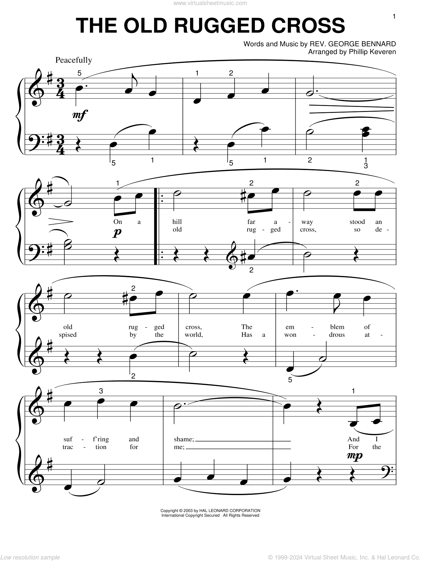 The Old Rugged Cross (arr. Phillip Keveren) sheet music for piano solo ...