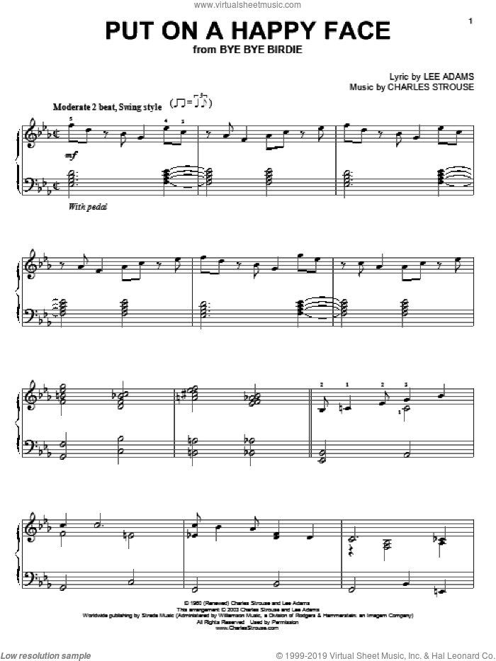 Put On A Happy Face, (intermediate) sheet music for piano solo