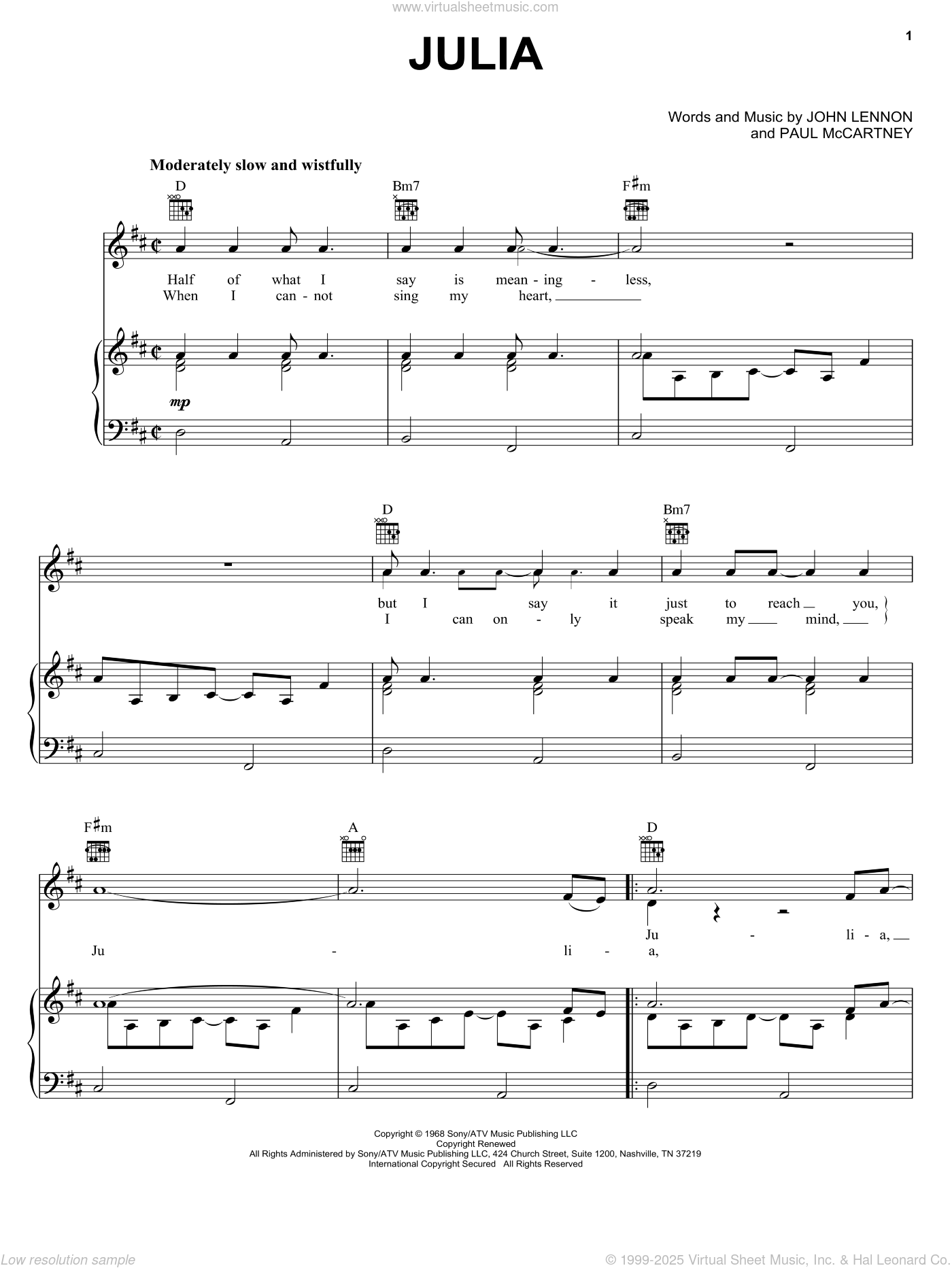 Julia sheet music for voice, piano or guitar (PDF-interactive)