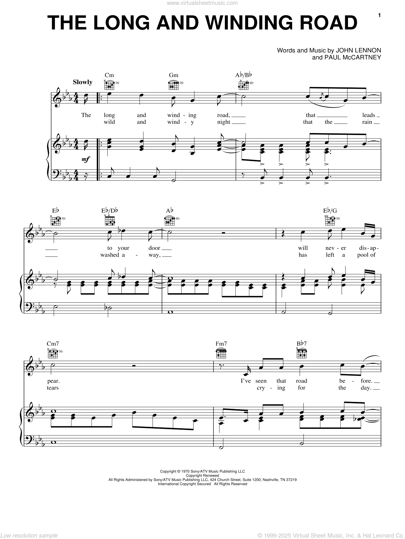 The Long And Winding Road sheet music for voice, piano or guitar