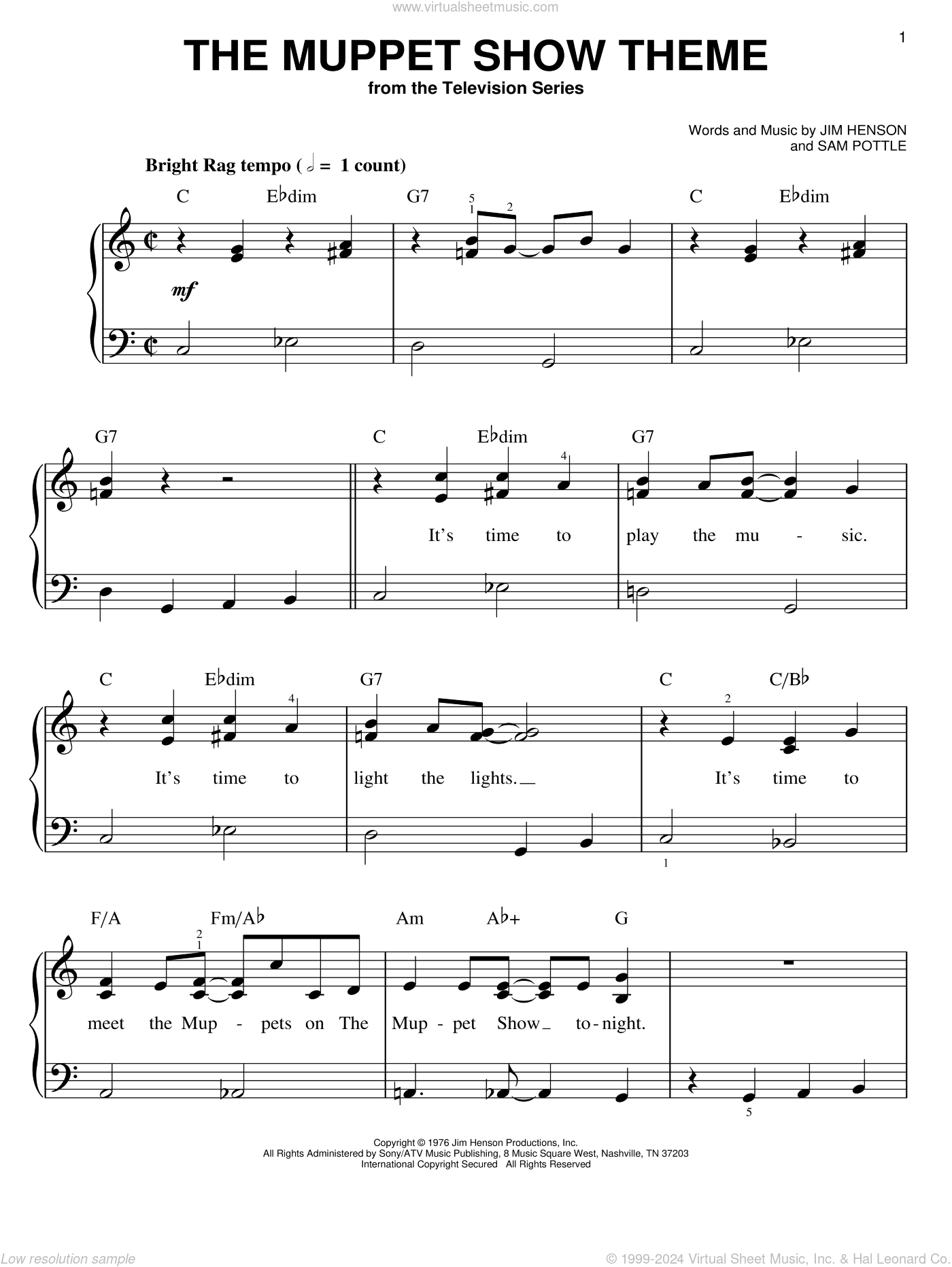 The Muppet Show Theme, (easy) sheet music for piano solo (PDF)