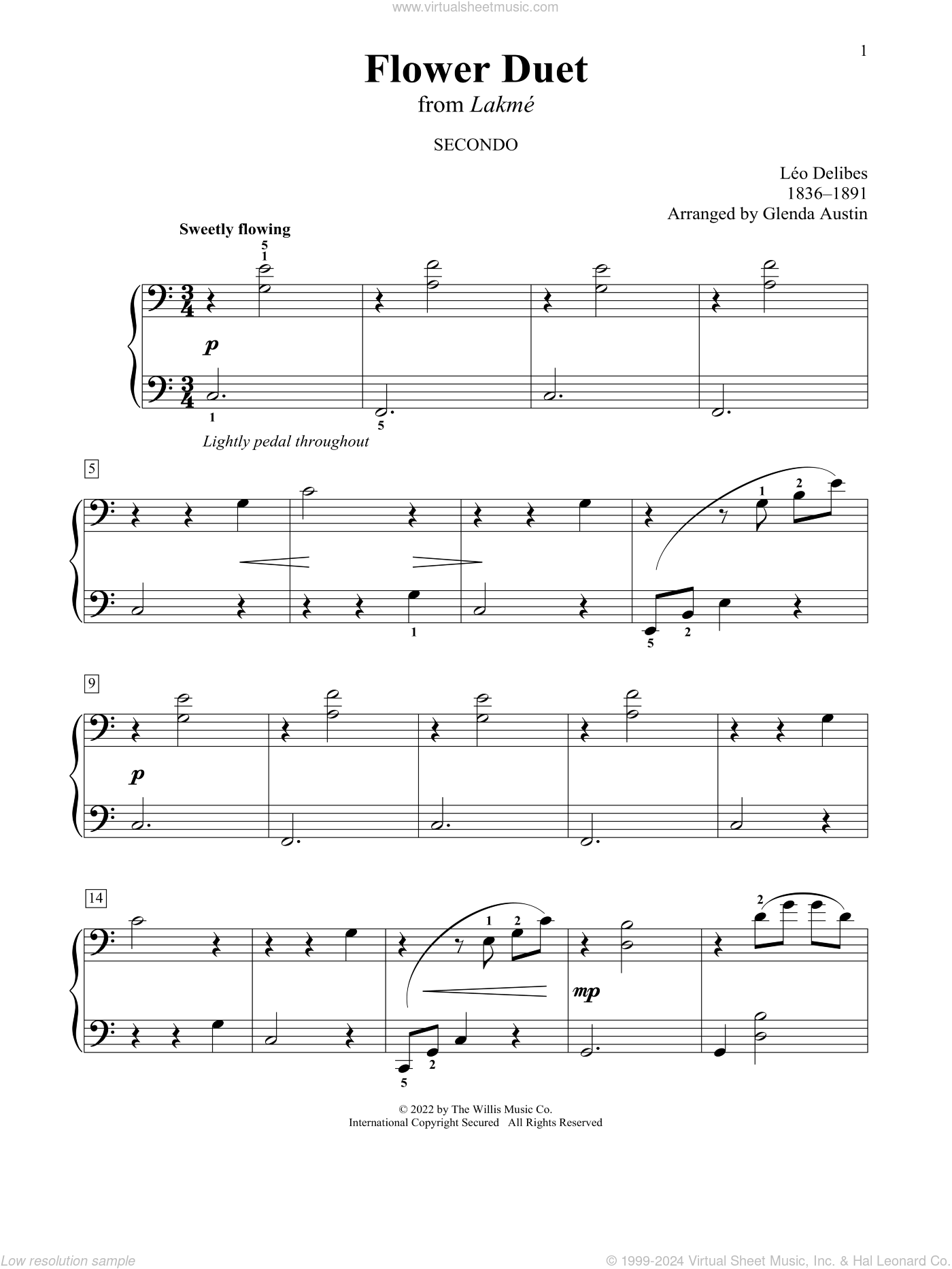 Flower Duet (from Lakme) (arr. Glenda Austin) sheet music for piano ...