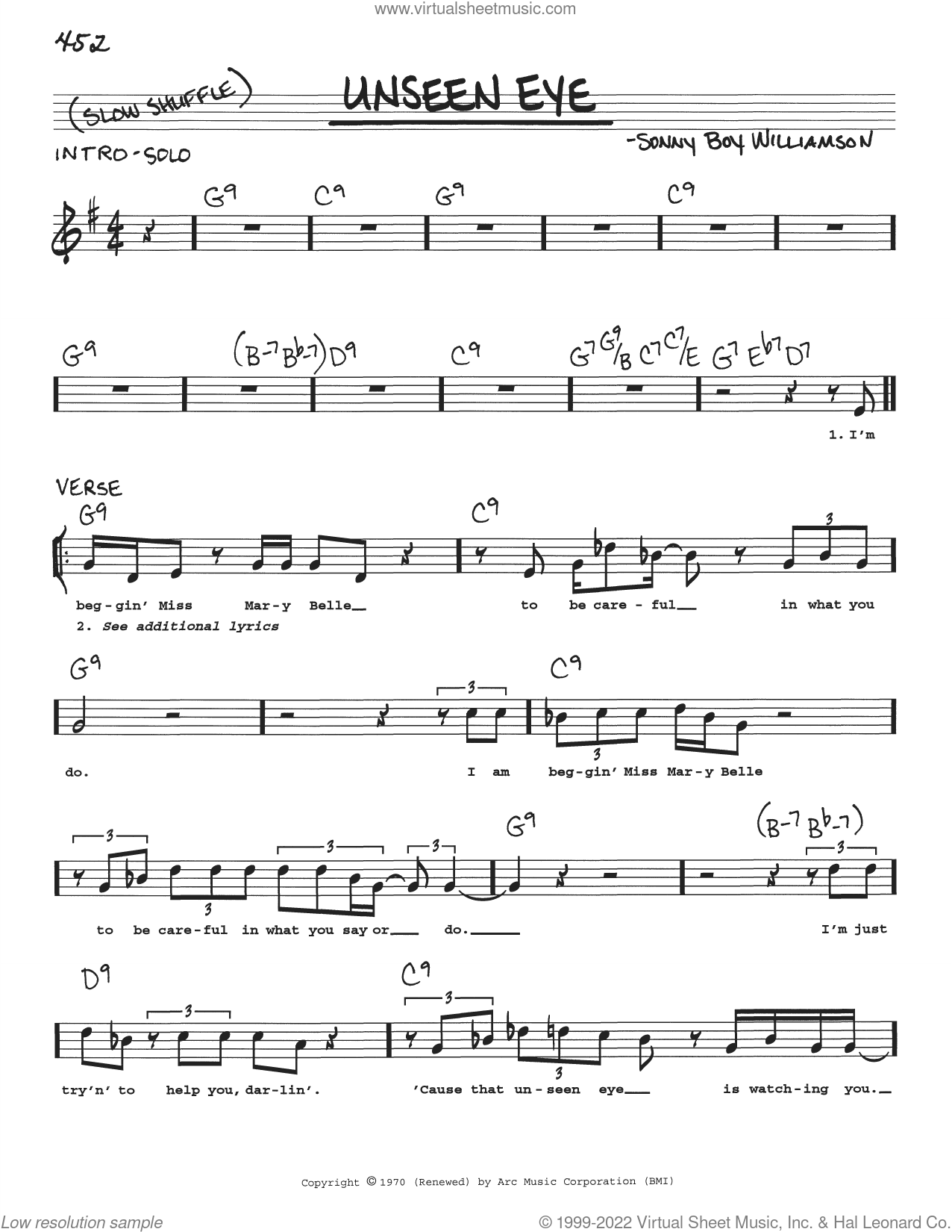 Unseen Eye sheet music (real book with lyrics) (PDF)