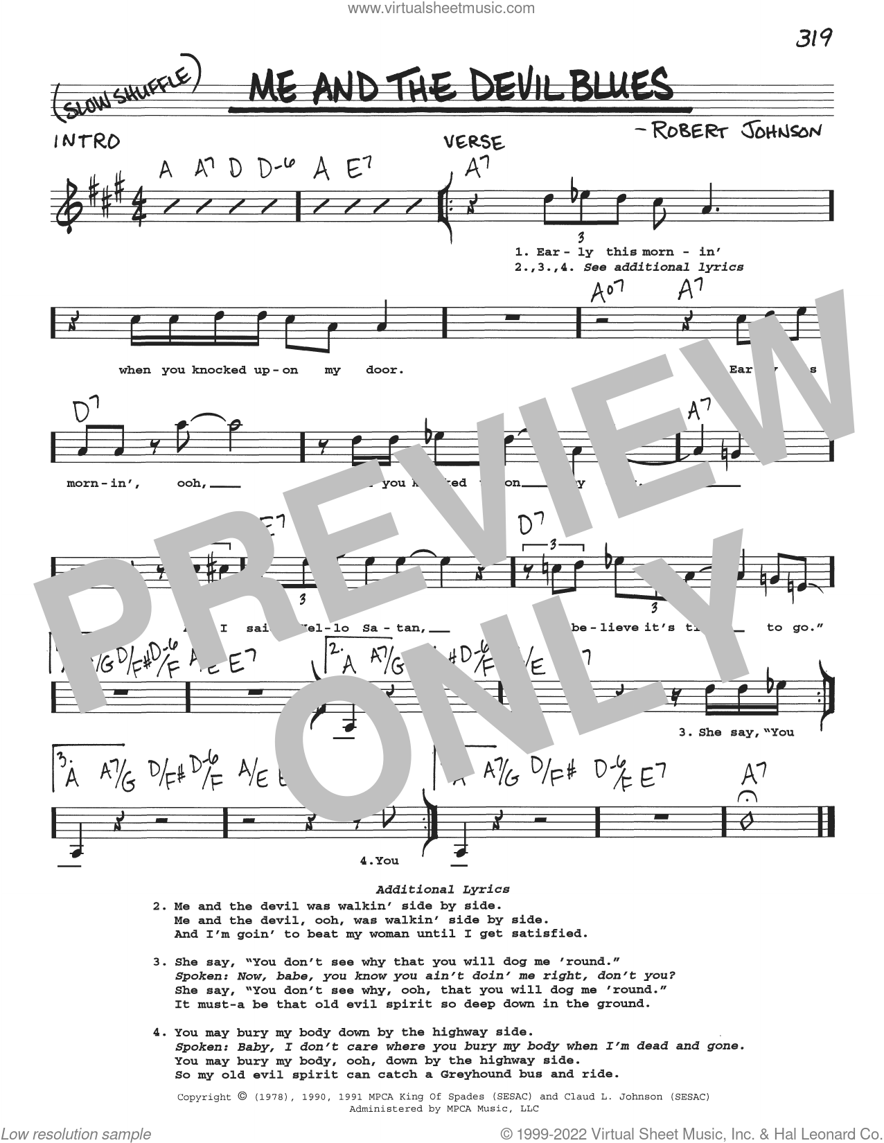 Me And The Devil Blues sheet music (real book with lyrics) (PDF)