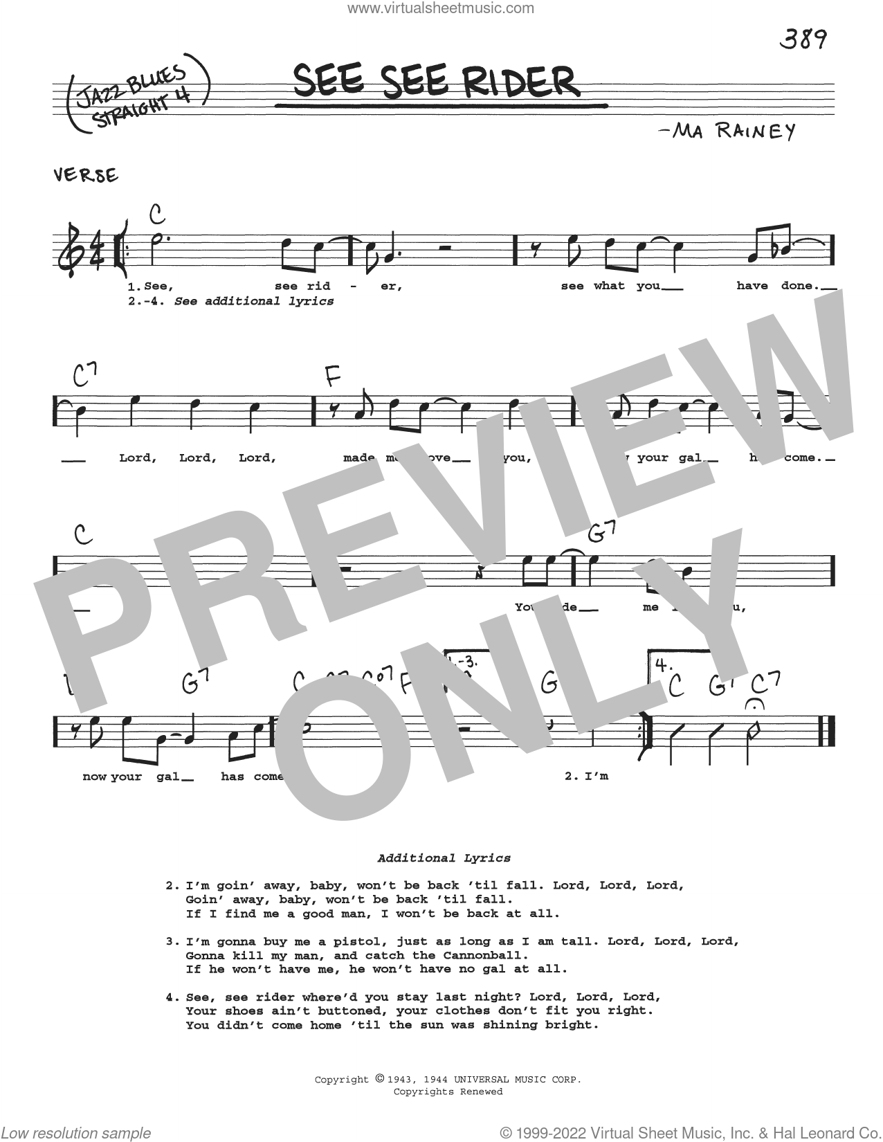 See See Rider sheet music (real book with lyrics) (PDF)