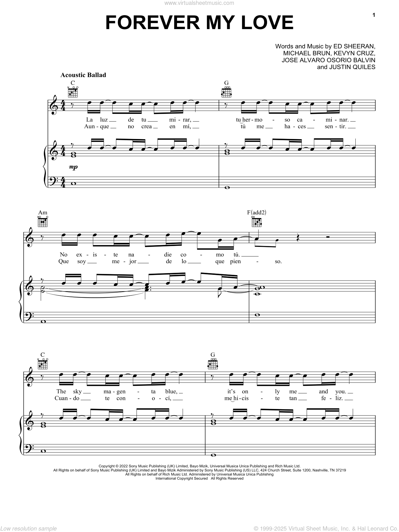 Forever My Love sheet music for voice, piano or guitar (PDF)