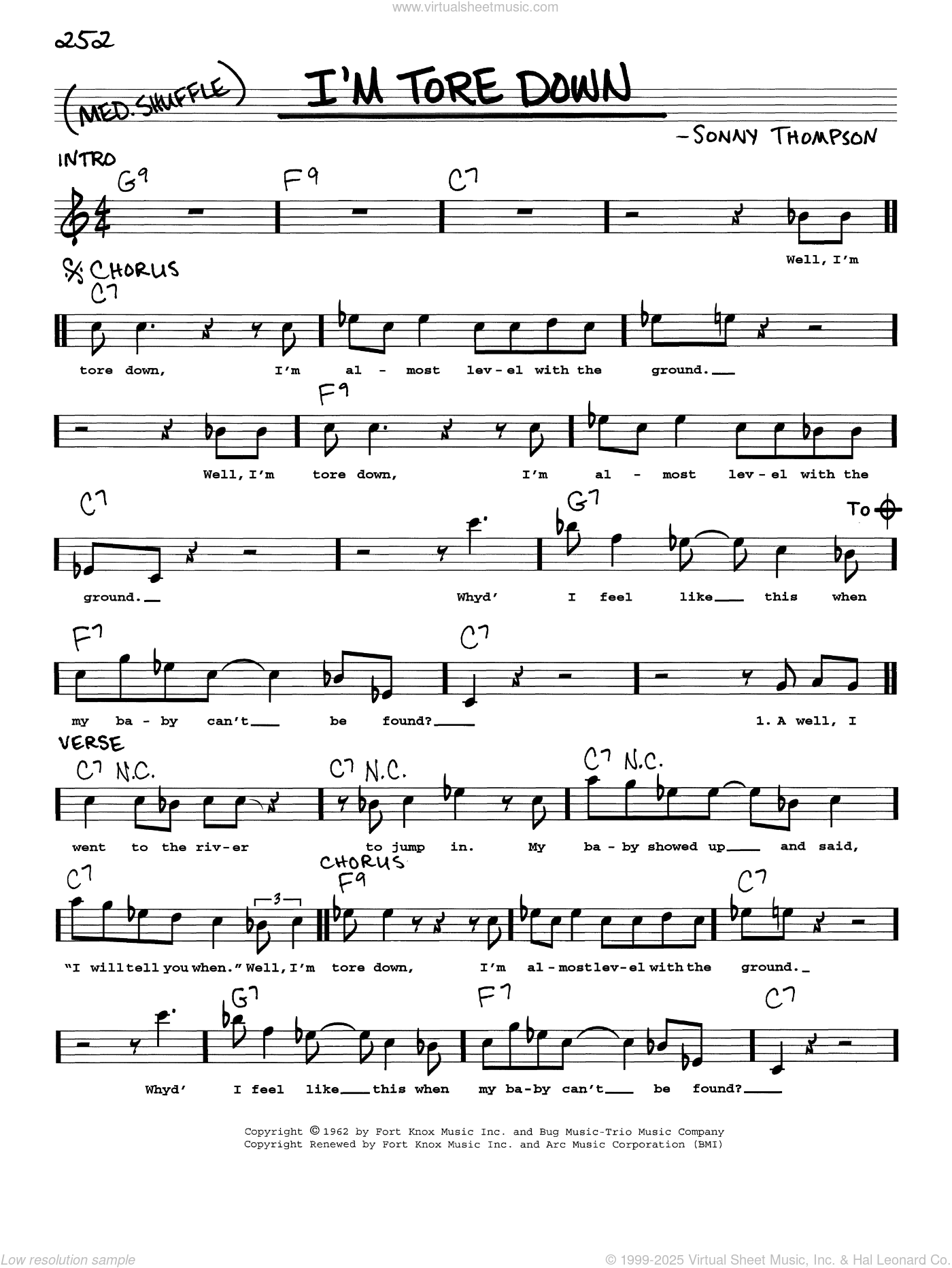 I'm Tore Down sheet music (real book with lyrics) (PDF)