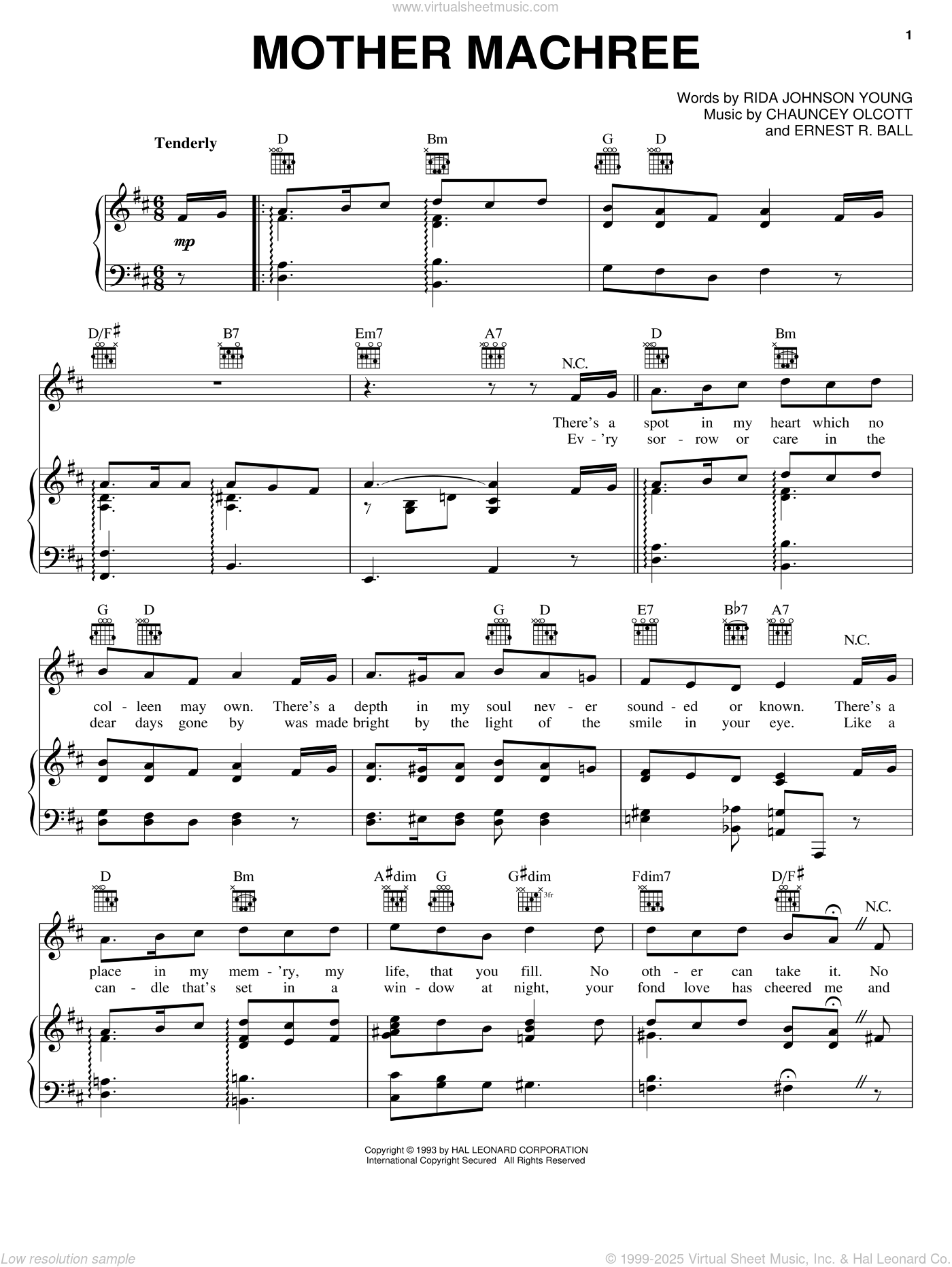 Mother Machree sheet music for voice, piano or guitar (PDF)