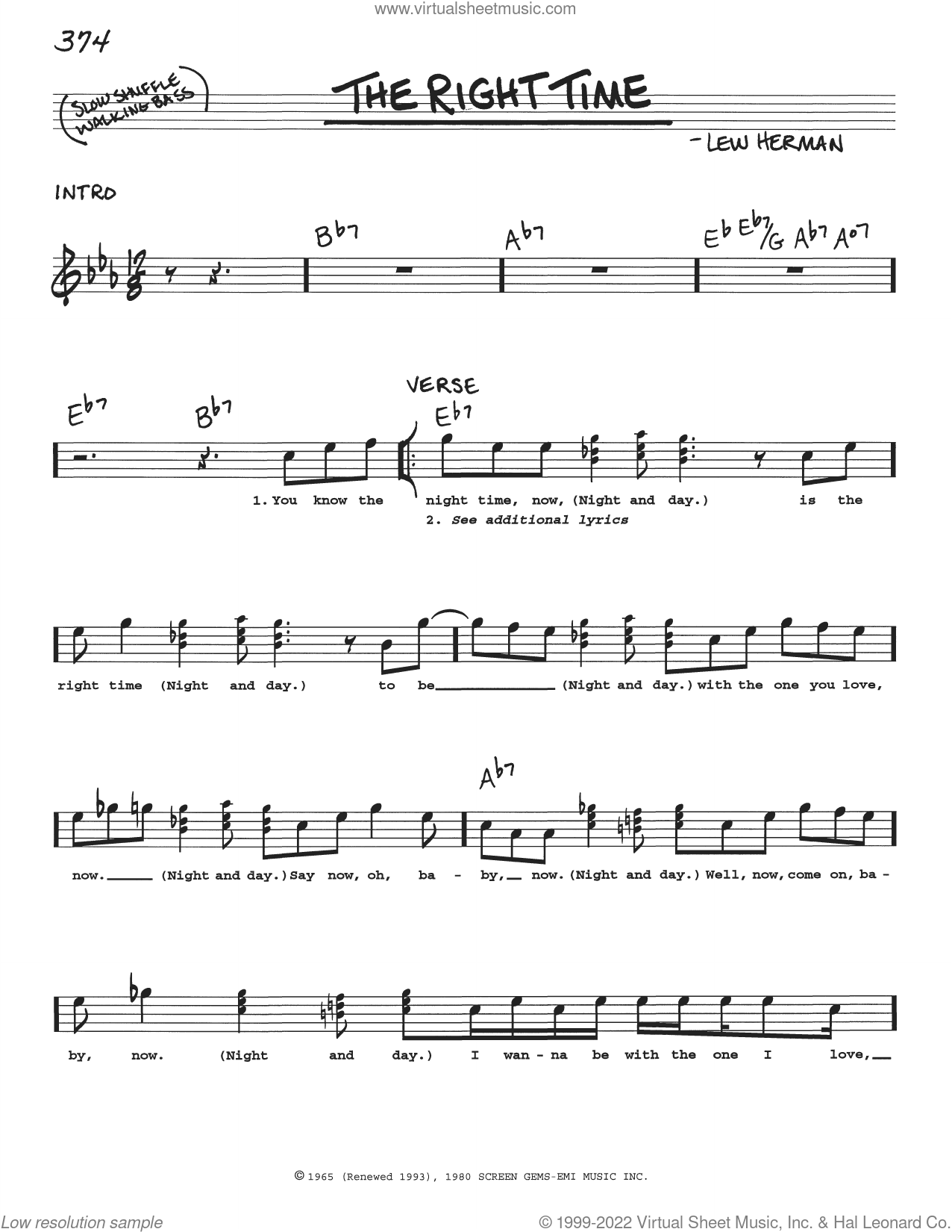 The Right Time sheet music (real book with lyrics) (PDF)