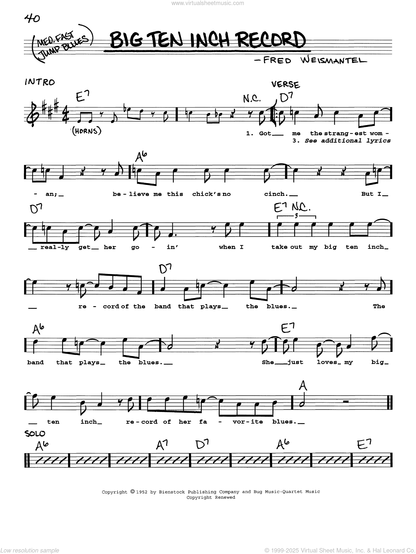 Big Ten Inch Record sheet music (real book with lyrics) (PDF)
