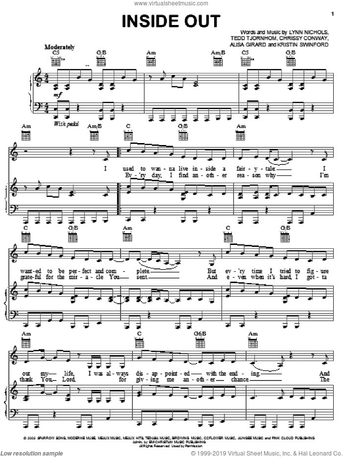 ZOEgirl: Inside Out sheet music for voice, piano or guitar (PDF)