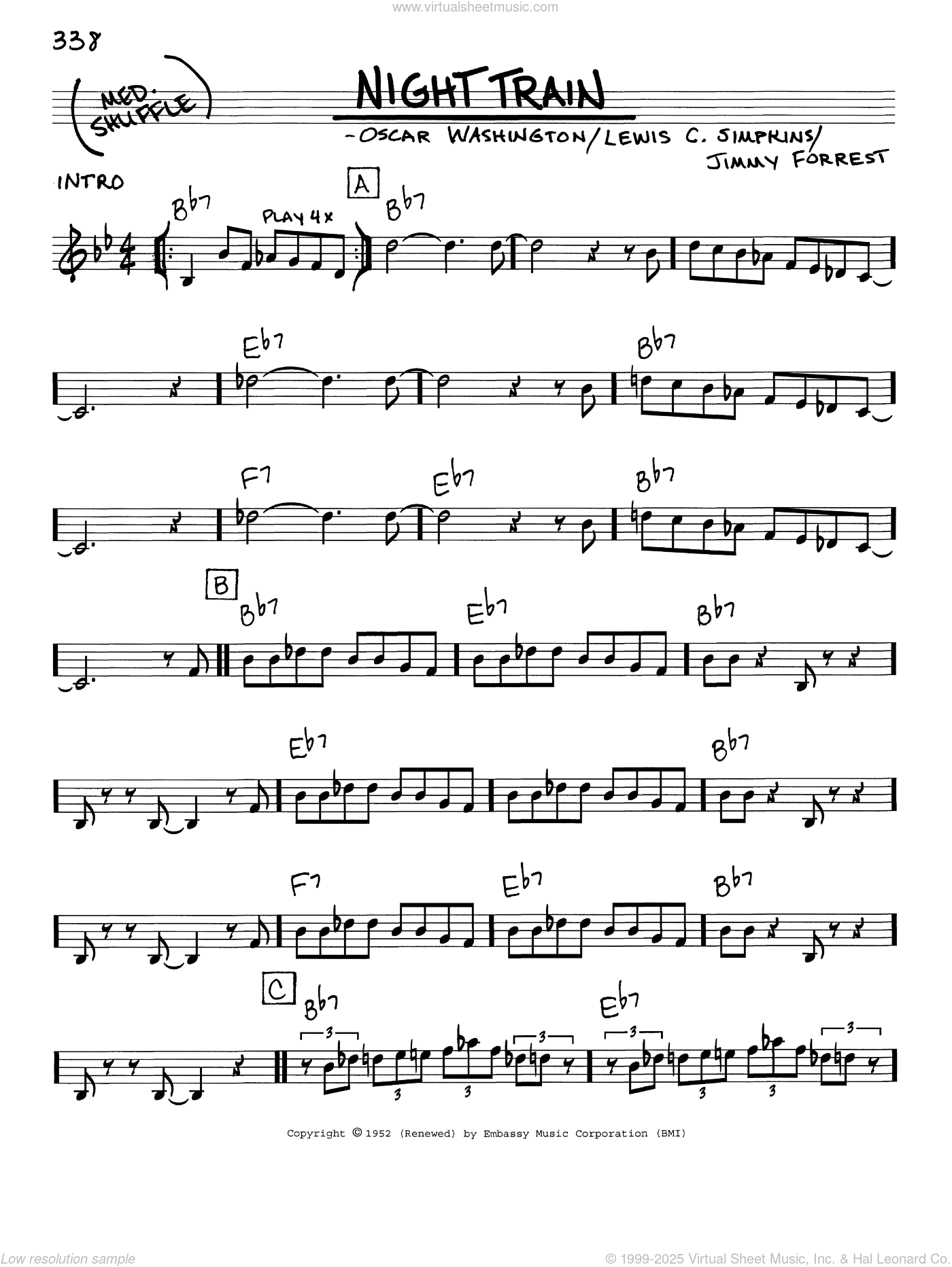 Night Train sheet music (real book with lyrics) (PDF)