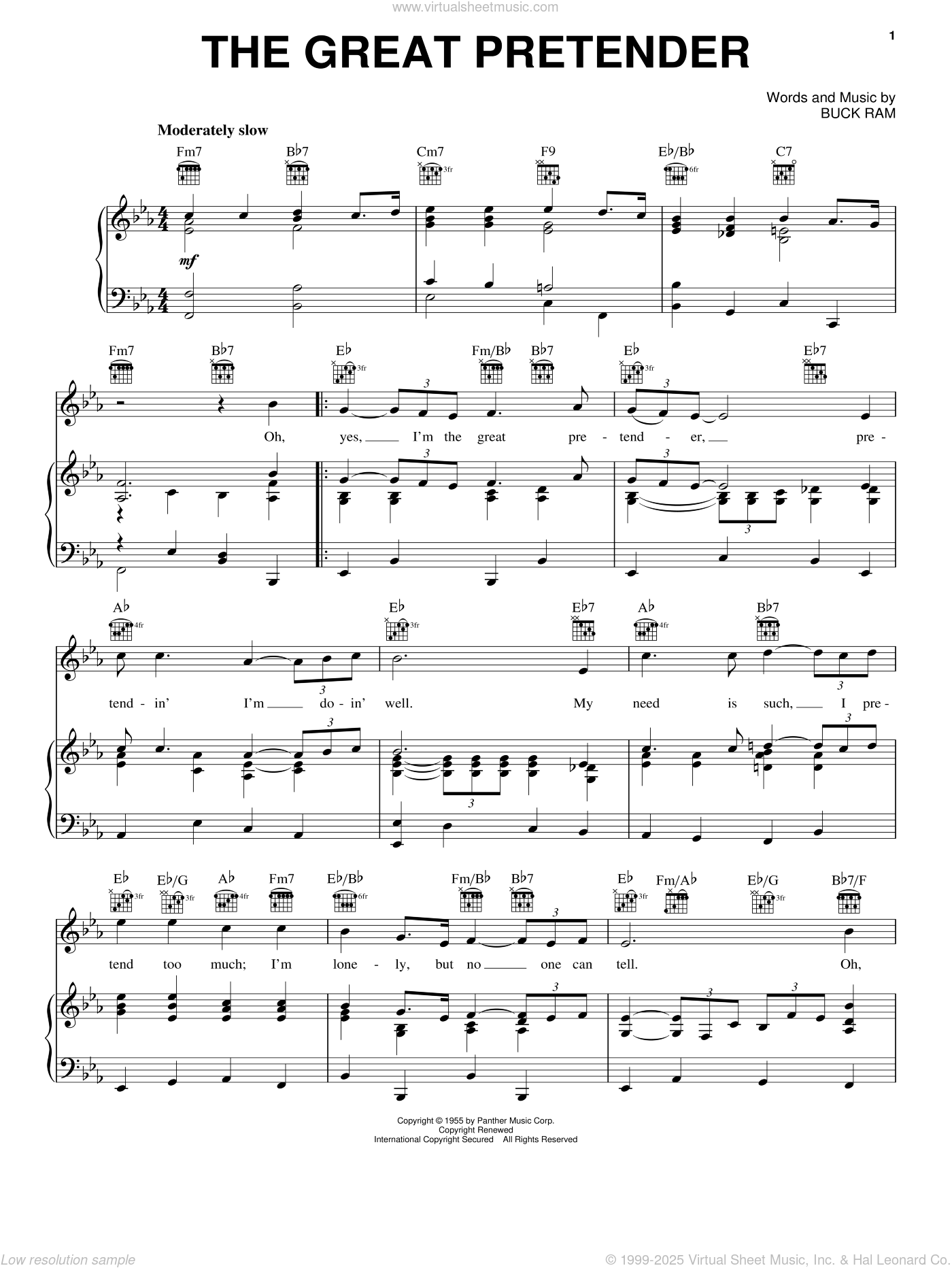The Platters: The Great Pretender sheet music for voice, piano or guitar