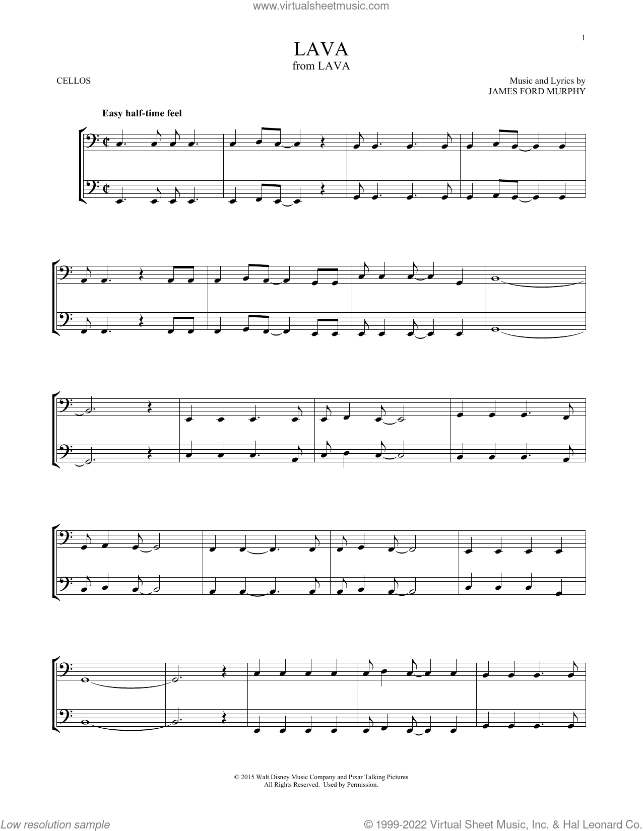 Lava (from Lava) sheet music for two cellos (duet, duets) (PDF)