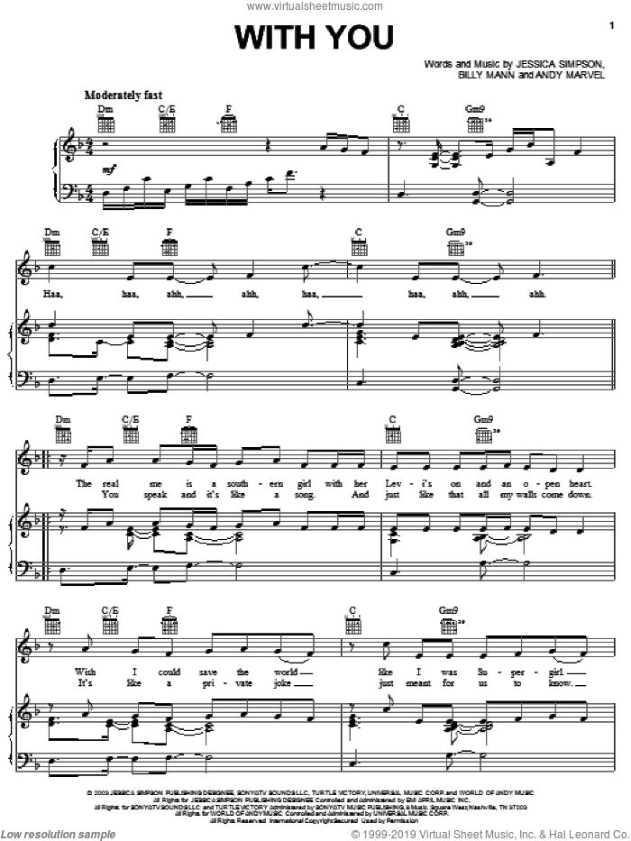 Jessica Simpson: With You sheet music for voice, piano or guitar