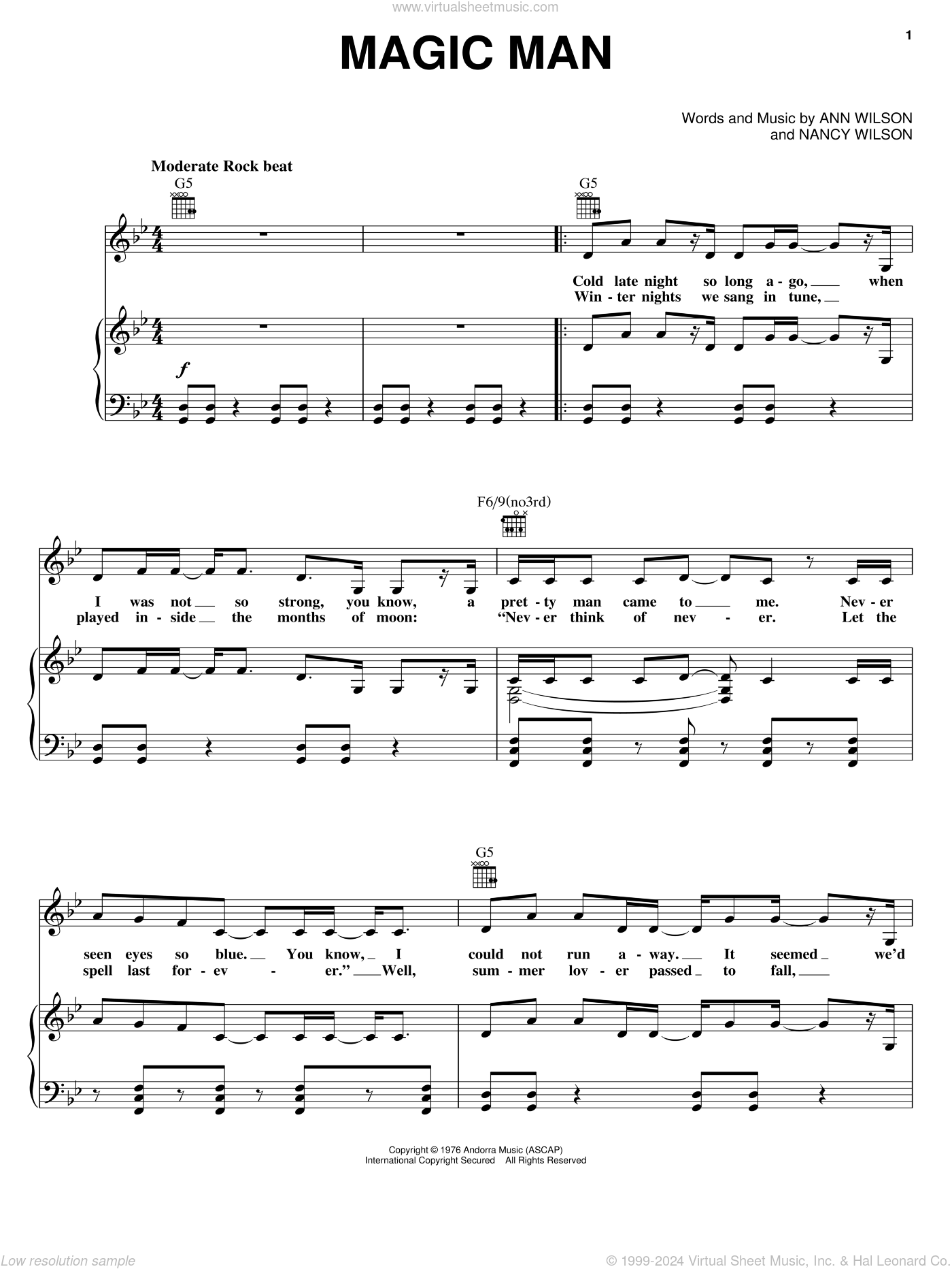 Heart: Magic Man sheet music for voice, piano or guitar (PDF)