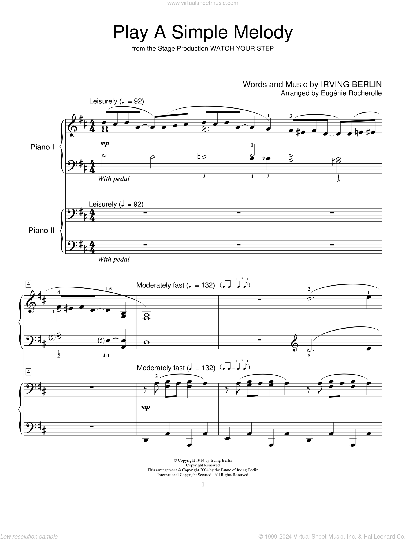 Play A Simple Melody sheet music for two pianos (PDF-interactive)