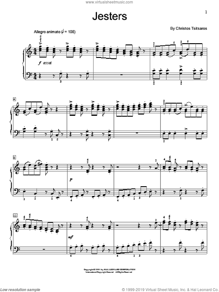 Jesters sheet music for piano solo (elementary) (PDF-interactive)