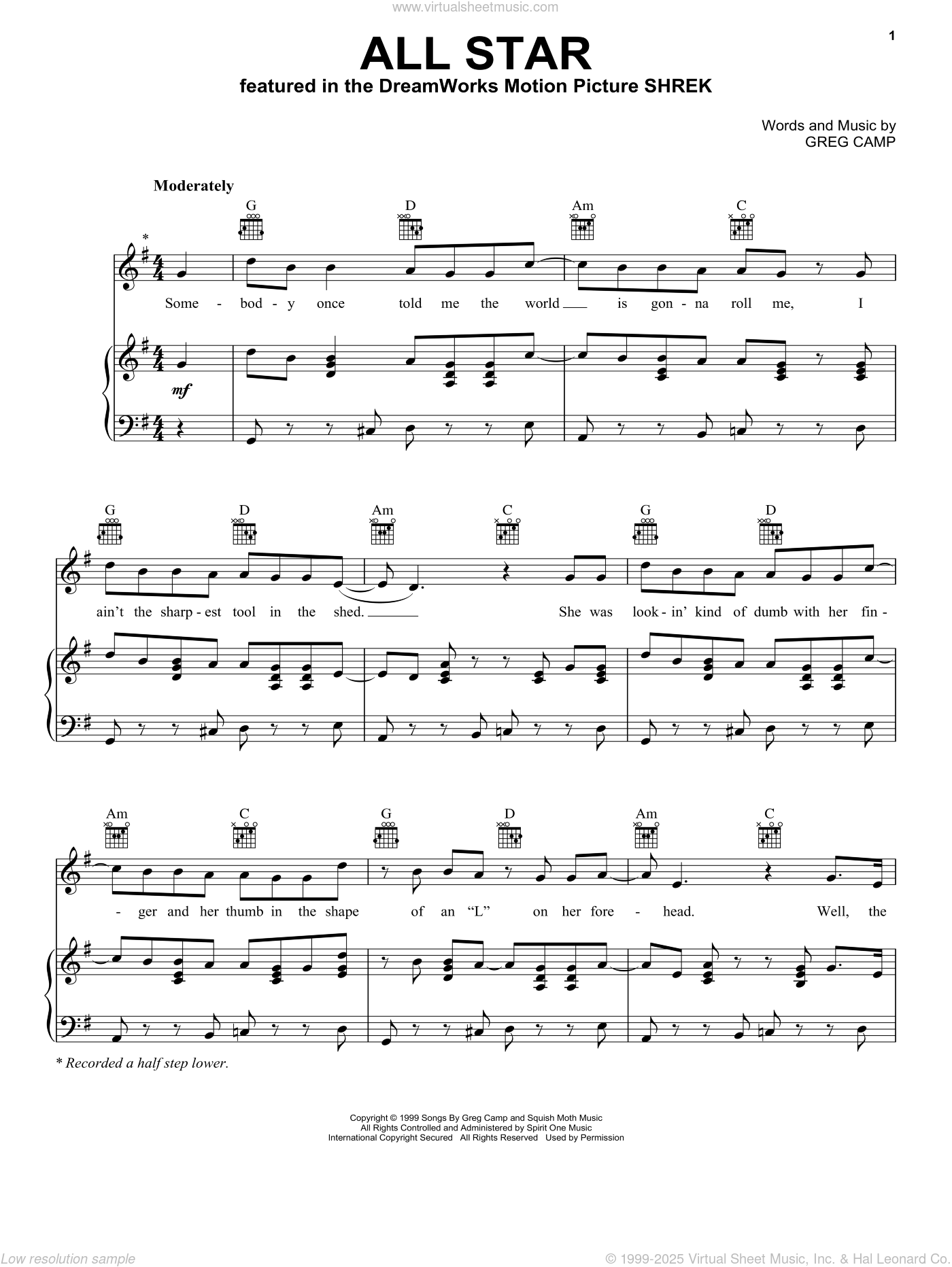 All Star sheet music for voice, piano or guitar (PDF-interactive)