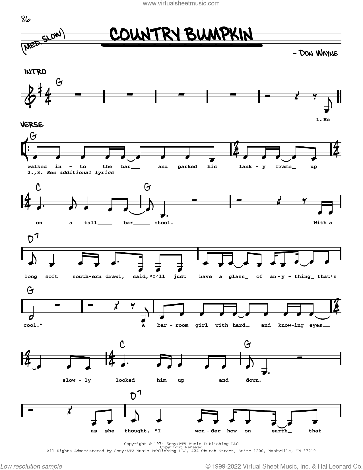 Country Bumpkin sheet music (real book with lyrics) (PDF)
