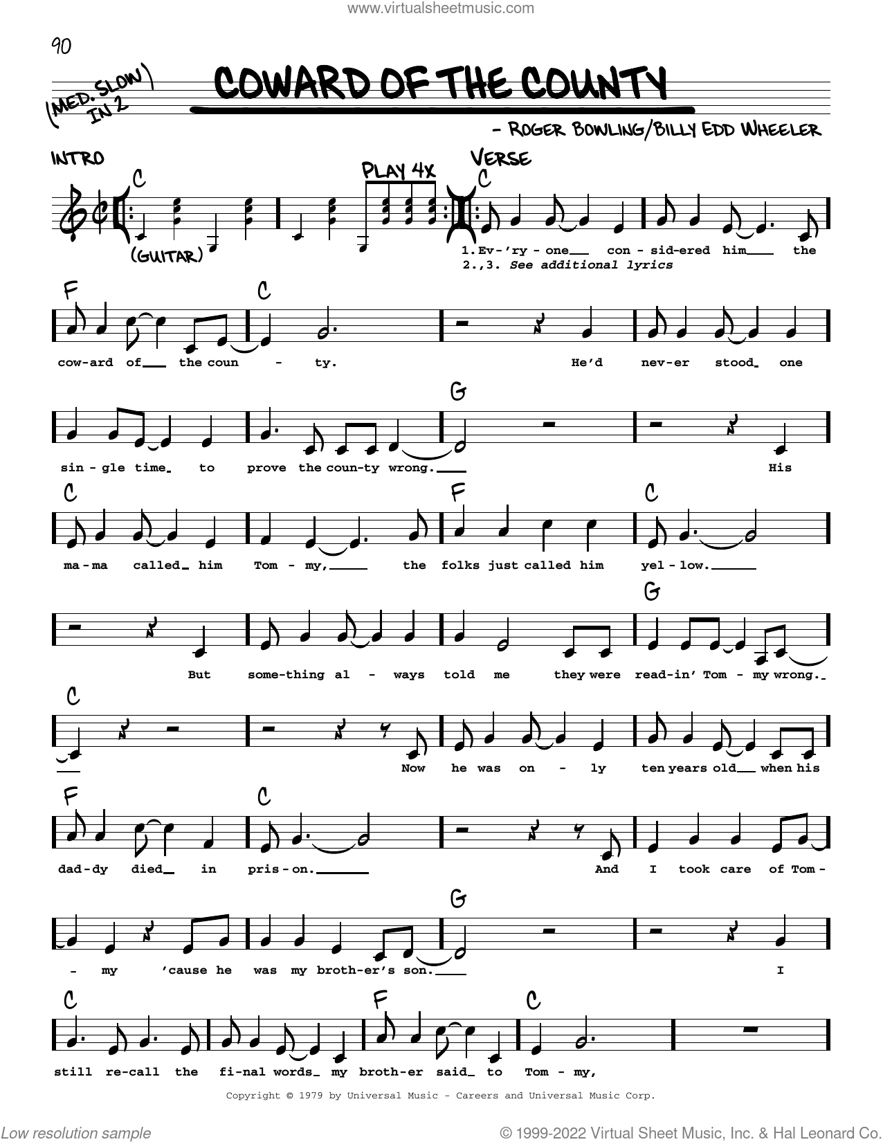 Coward Of The County sheet music (real book with lyrics) (PDF)