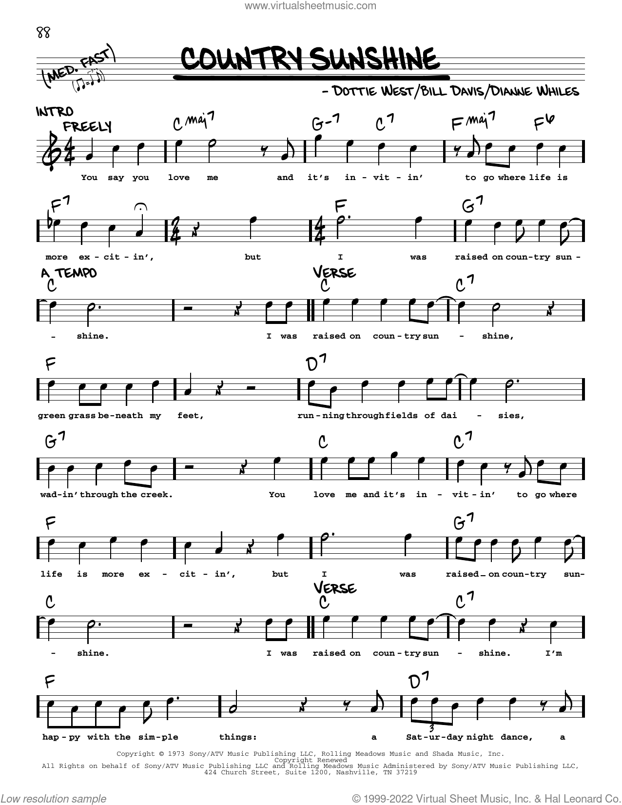 Country Sunshine sheet music (real book with lyrics) (PDF)
